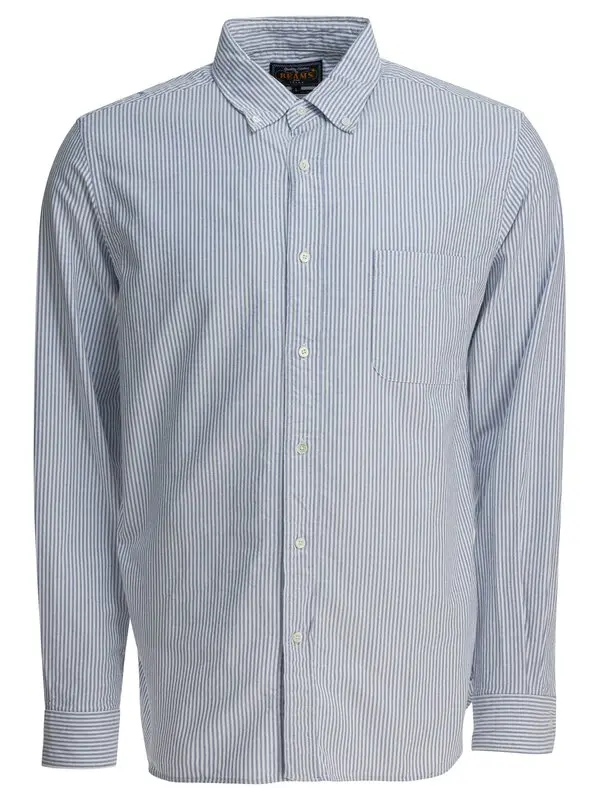 BEAMS Cotton Striped Shirt - Blue