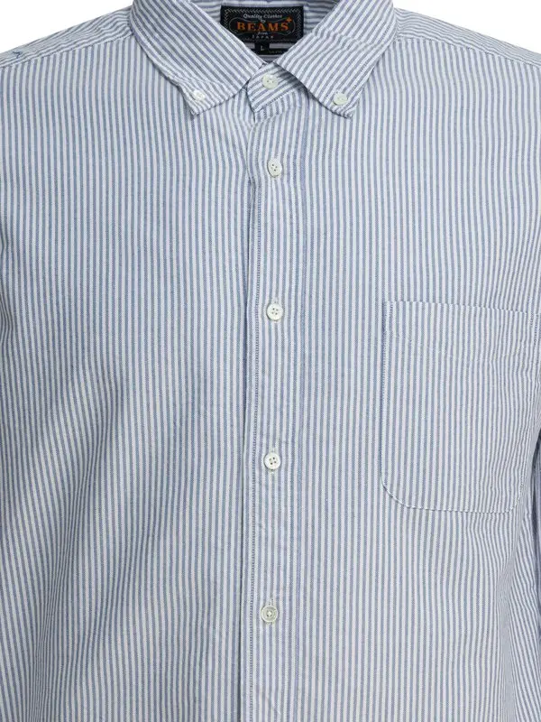 BEAMS Cotton Striped Shirt - Blue