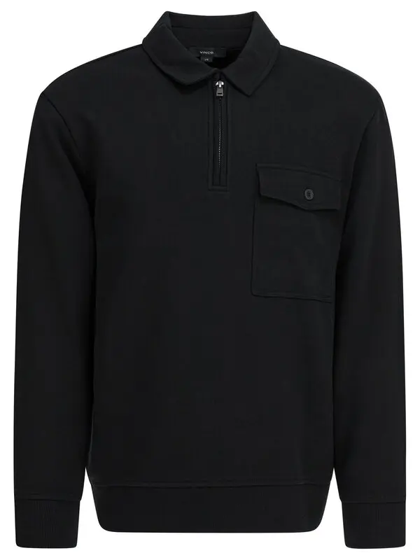 Vince Cotton Blend Zippered Polo Shirt - Black