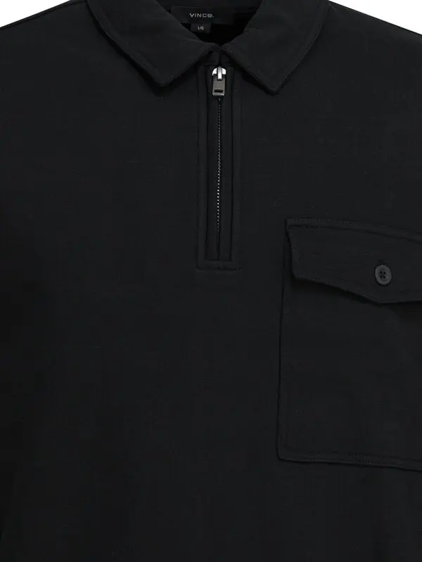 Vince Cotton Blend Zippered Polo Shirt - Black