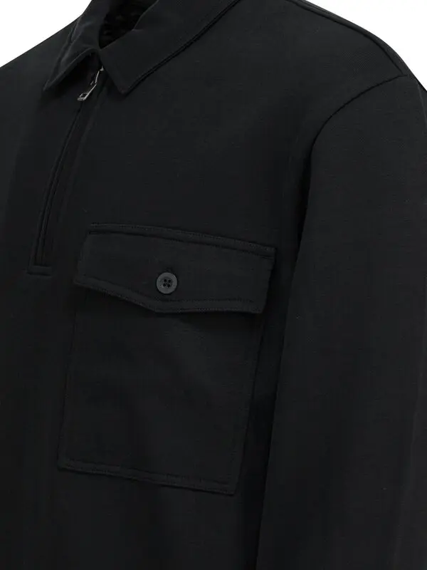 Vince Cotton Blend Zippered Polo Shirt - Black