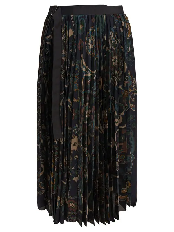Sacai Floral Print Pleated Skirt - Blue