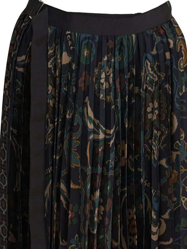Sacai Floral Print Pleated Skirt - Blue