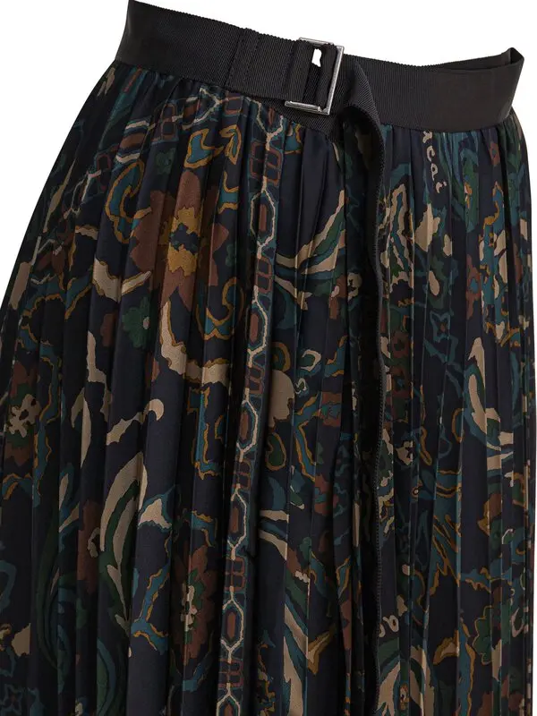 Sacai Floral Print Pleated Skirt - Blue