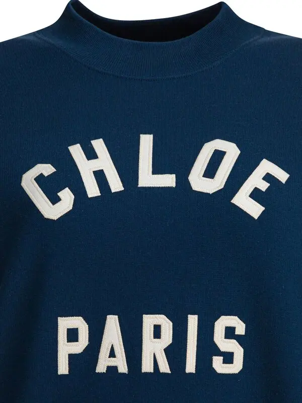 Chloé Logo Cotton Fleece Sweatshirt - Blue