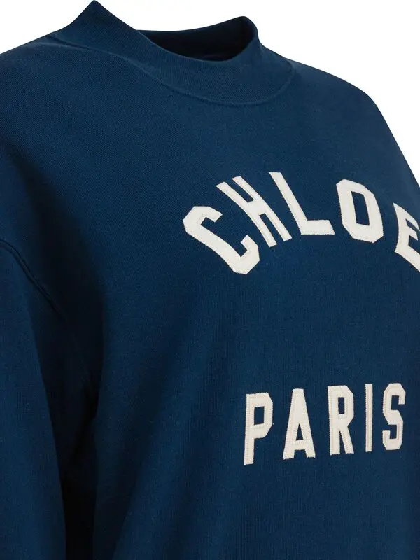 Chloé Logo Cotton Fleece Sweatshirt - Blue