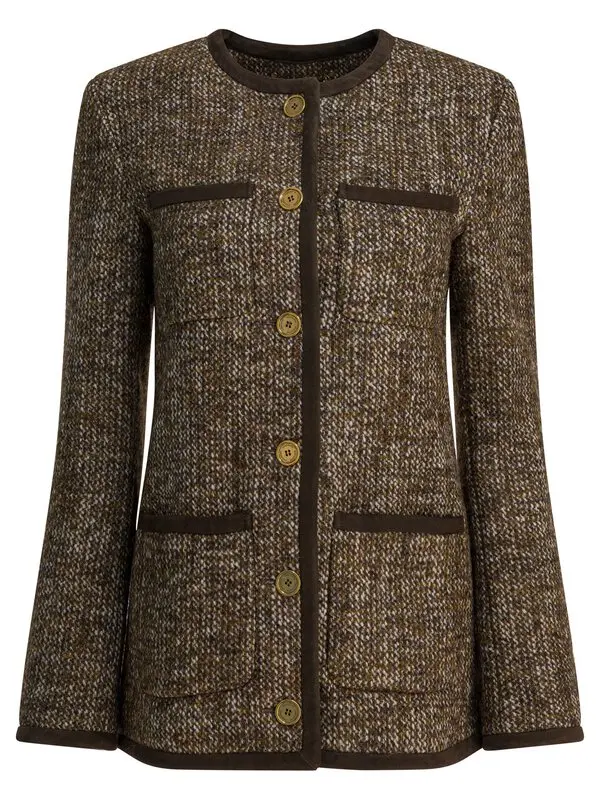 GOLDEN GOOSE Wool Blend Tweed Jacket - Brown