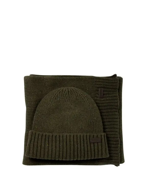 Barbour Carlton Fleck Cap And Scarf Set - Green