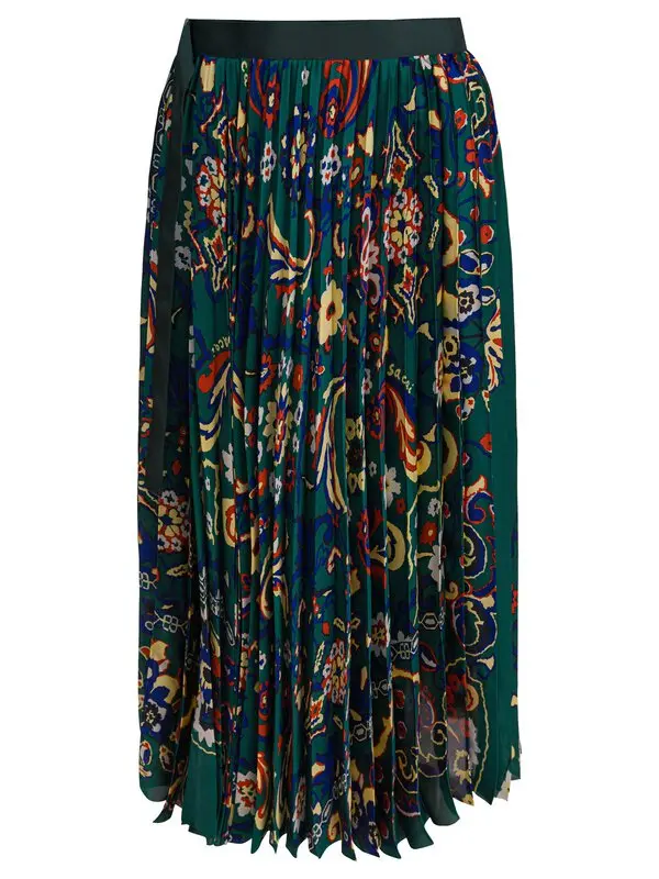 Sacai Floral Print Pleated Skirt - Green