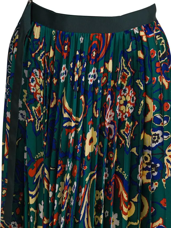 Sacai Floral Print Pleated Skirt - Green