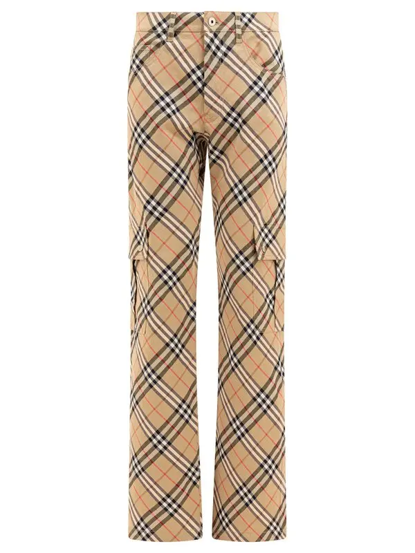 Burberry Check Cargo Trousers - Beige