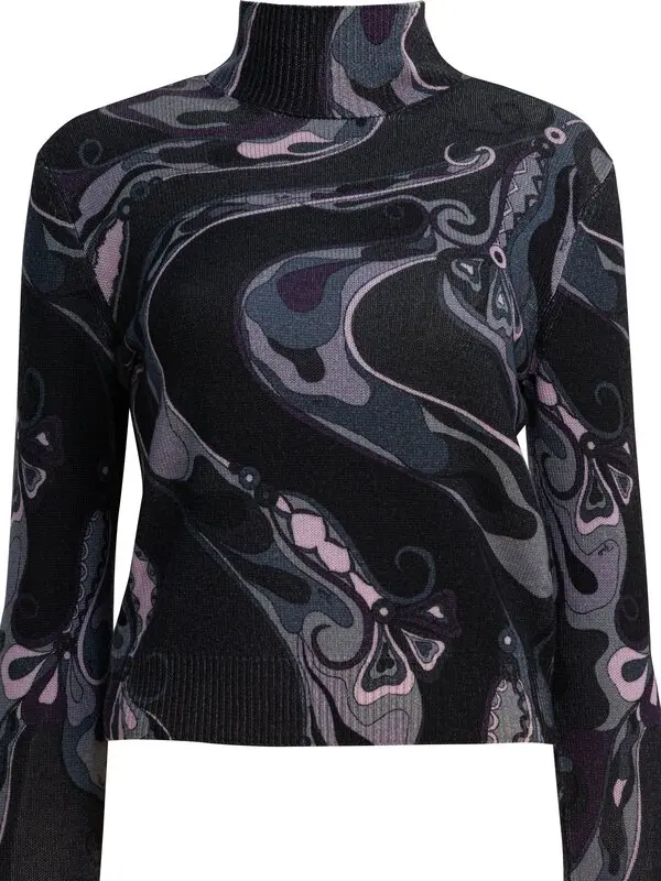 Emilio Pucci Wool Turtleneck Sweater With Print - Black