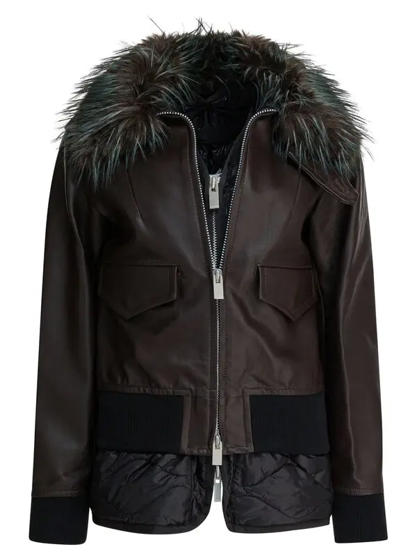 Sacai Convertible Leather Jacket - Brown