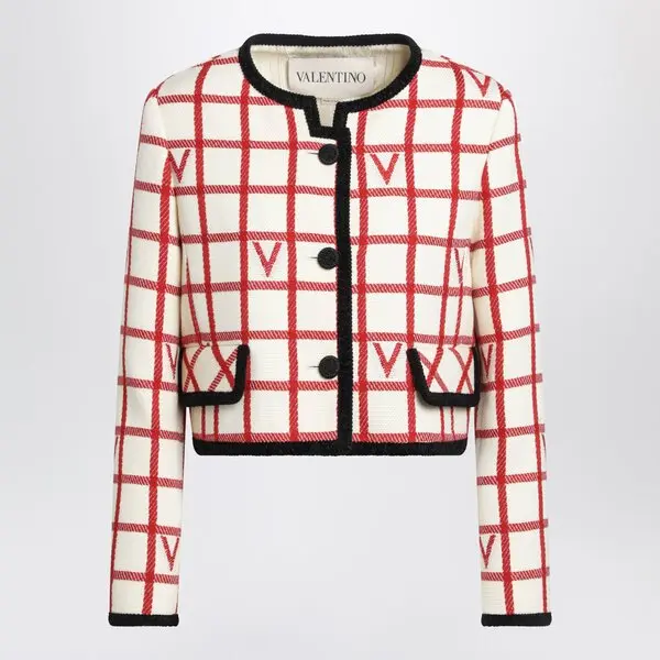 Valentino Garavani Crewneck Jacket With Check Vlogo Pattern - Multicolor