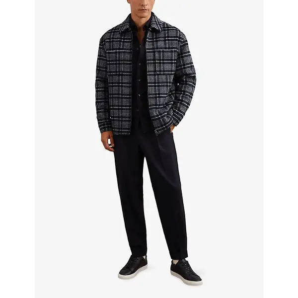 REISS Vitarli Checked Padded Wool-blend Overshirt