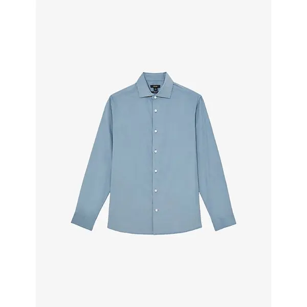 REISS Velma Cutaway-collar Cotton Shirt - Airforce Blue