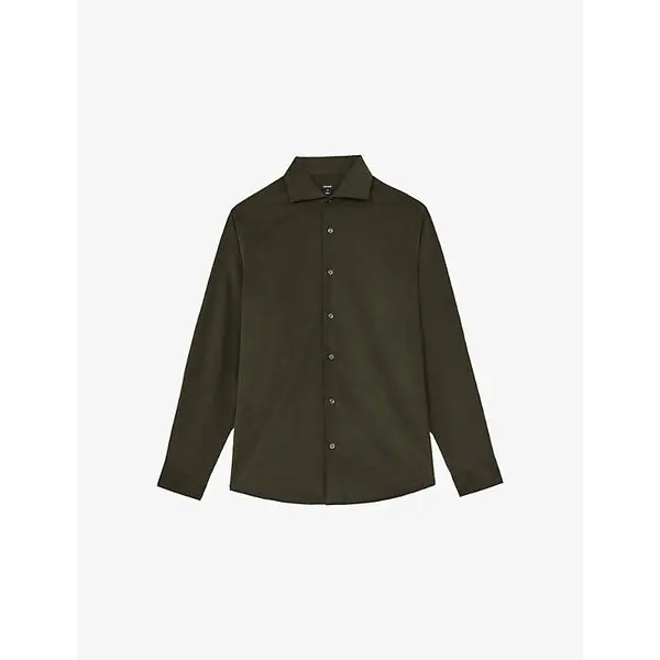 REISS Velma Cutaway-collar Cotton Shirt - Dark Green