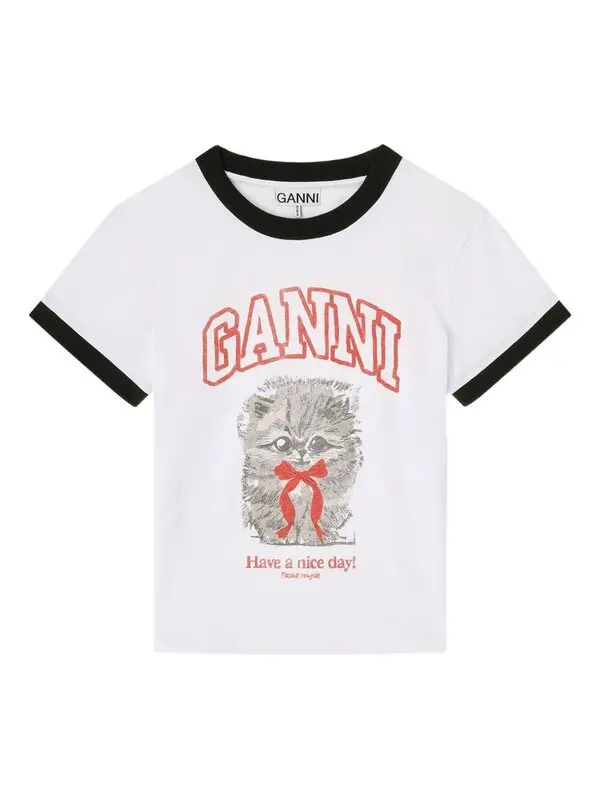 GANNI Margot Kitty Organic Cotton T-shirt - White