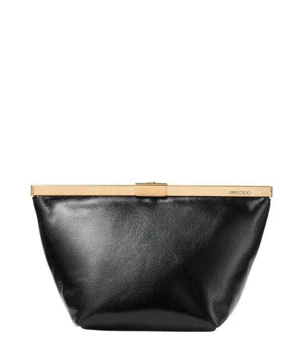 JIMMY CHOO Ganache Biker Leather Clutch - Black