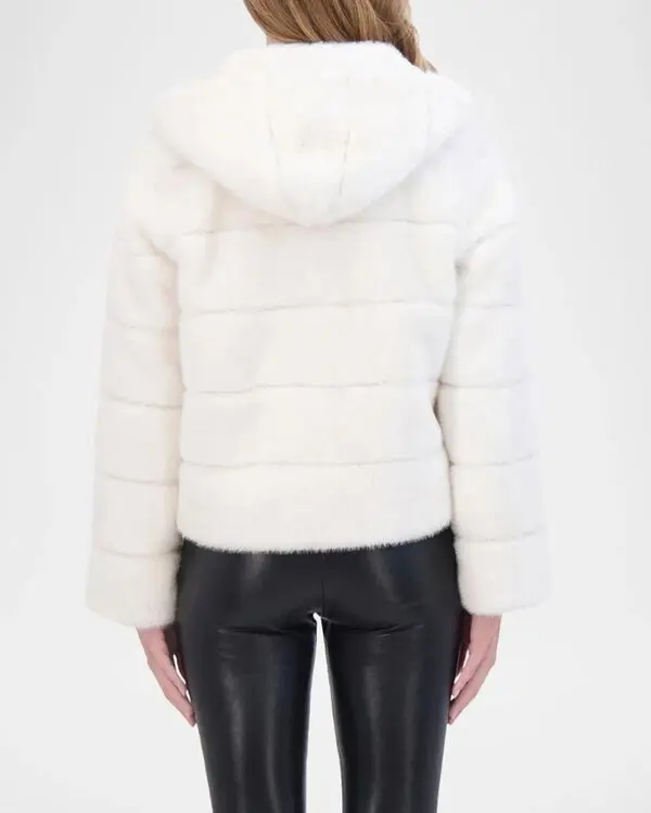 LYLA GRANT Fur-free Hooded Faux Mink Zip Jacket - White