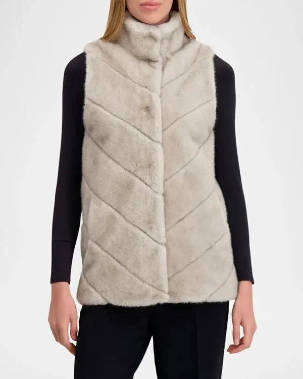 LYLA GRANT Fur-free Chevron Faux Mink Vest - Silver Blu