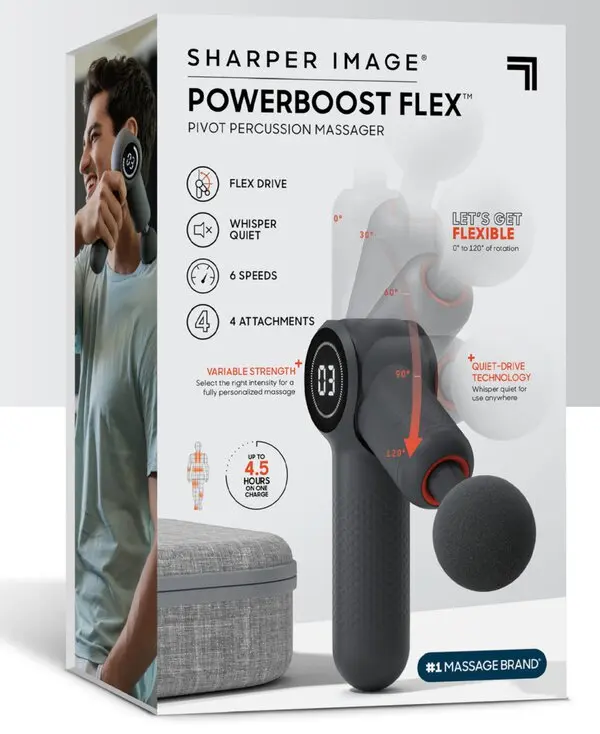 SHARPER IMAGE Powerboost Flex Pivot Percussion Massager - Gray