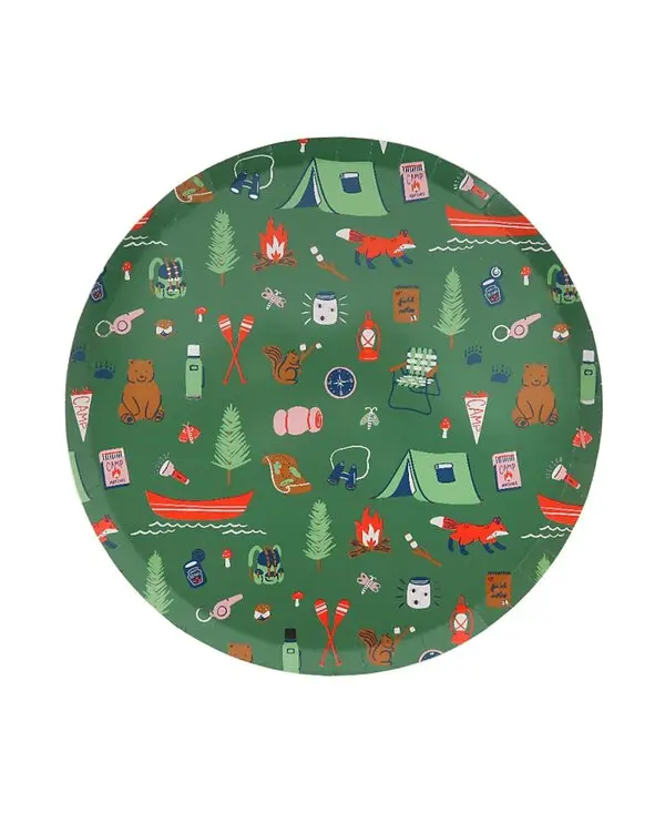 JOLLITY & CO Camp Explorer Camp Pattern Large Paper Plates, Set Of 8 - Multicolor