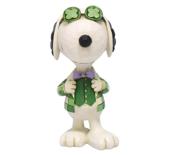 JIM SHORE Peanuts Snoopy Shamrock Glasses Mi Ni Figurine 3'h - One-color