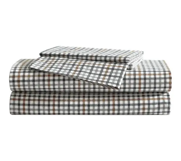 Eddie Bauer Griffin Plaid Beige Cotton Percale Queen Sheet Set - One-color