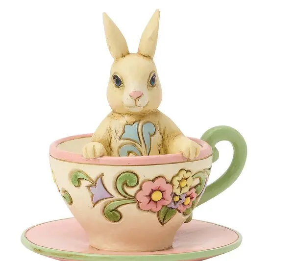 JIM SHORE Heartwood Creek Bunny In Teacup Mini Figurine 3.5'h - One-color