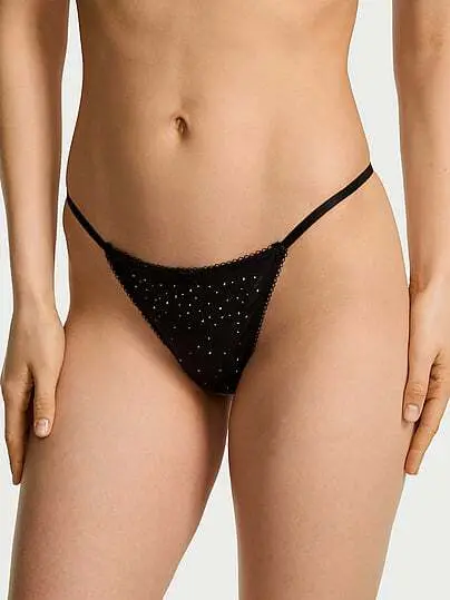 Victoria's Secret Dream Angels Crystal Shimmer String Thong Panty - Black