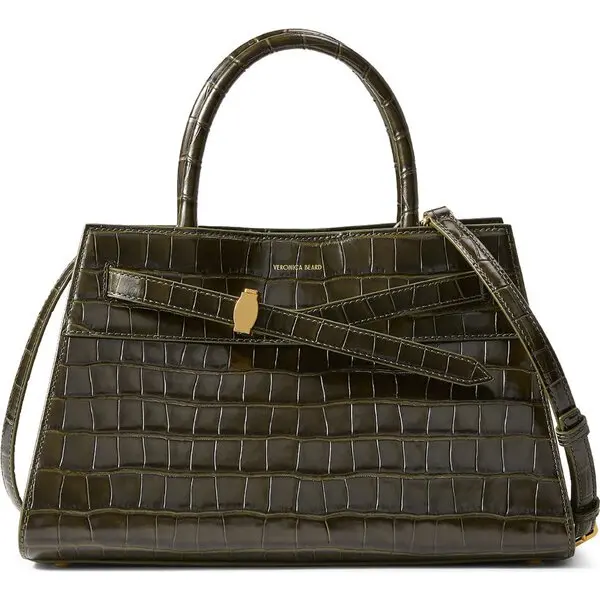 Veronica Beard Dash Croc Embossed Leather Top Handle Bag