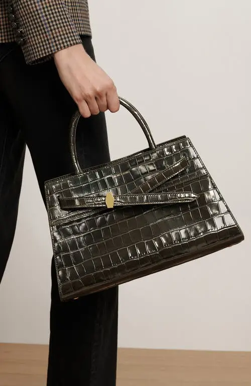 Veronica Beard Dash Croc Embossed Leather Top Handle Bag