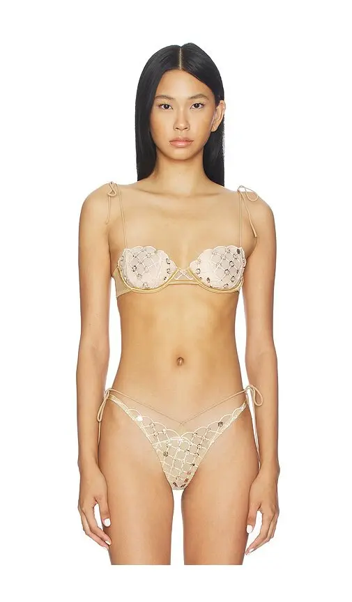 For Love & Lemons Dazzle Me Underwire Bra In Metallic - Gold
