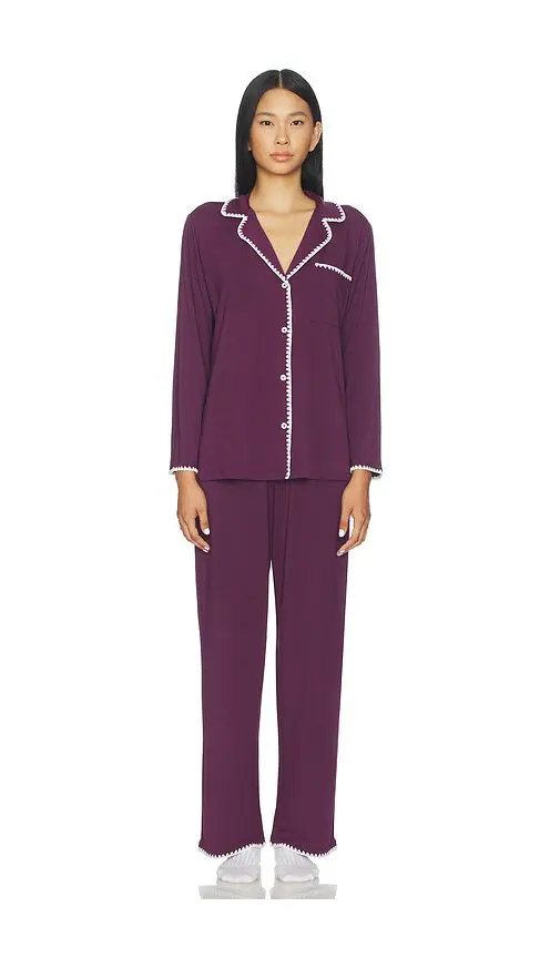 Eberjey Frida Long Pj Set In Wine - Plum & Ivory