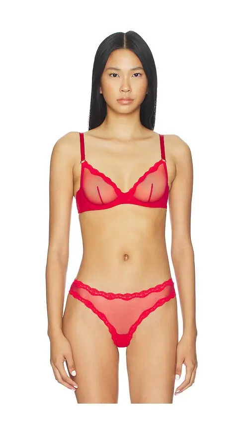 Fleur Du Mal Sheer Tulle Demi Bra In Red - Rouge