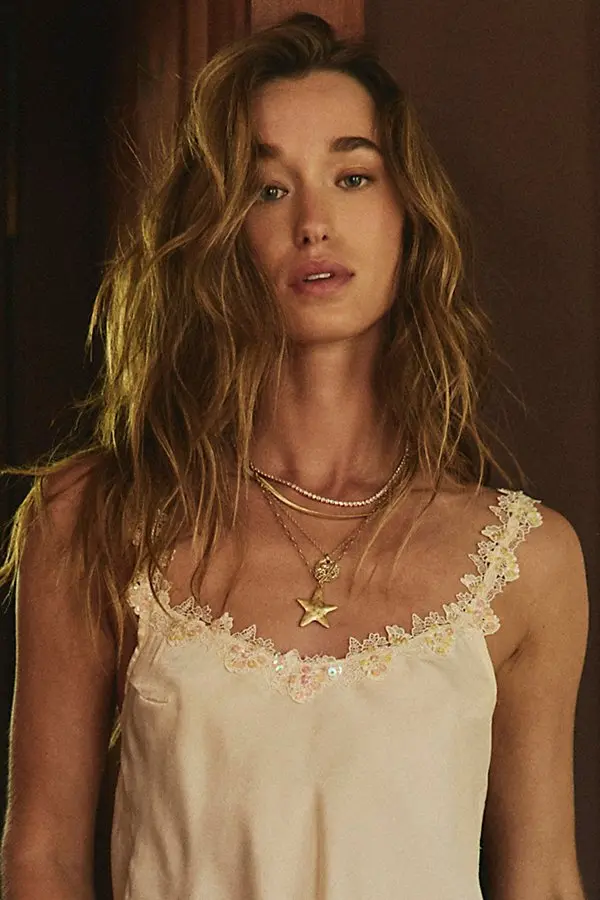 Free People Layered Necklace With Rhinestone And Pendant Details - Gold