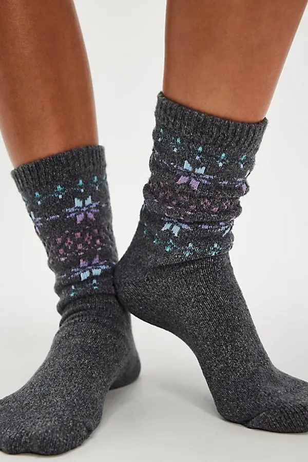Free People Fairisle Crew Socks - Dark Grey Combo