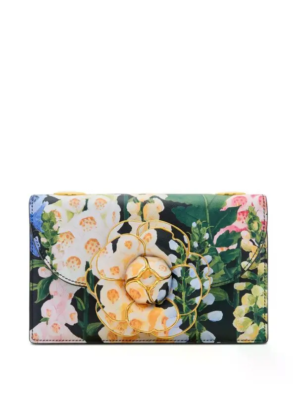 Oscar De La Renta Floral-appliqué Chain Shoulder Bag - Green