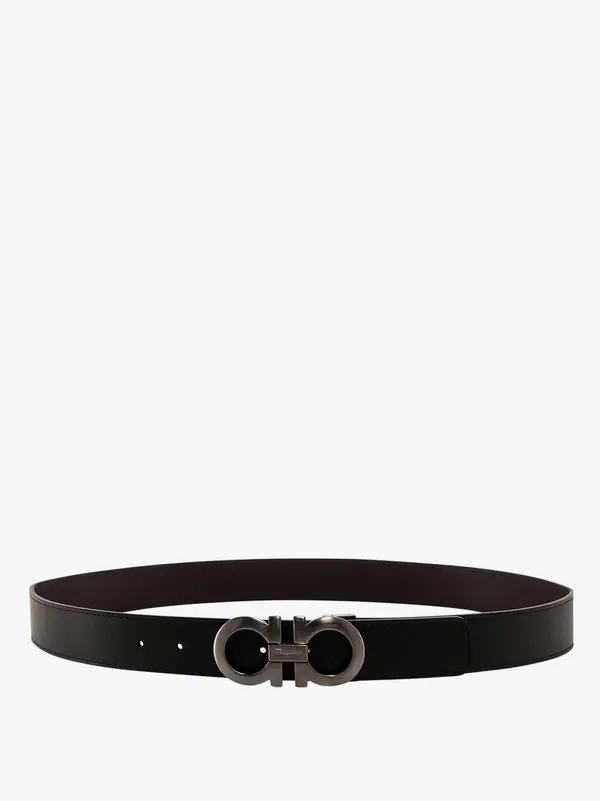 FERRAGAMO Reversible Leather Belt With Maxi Gancini Buckle - Black