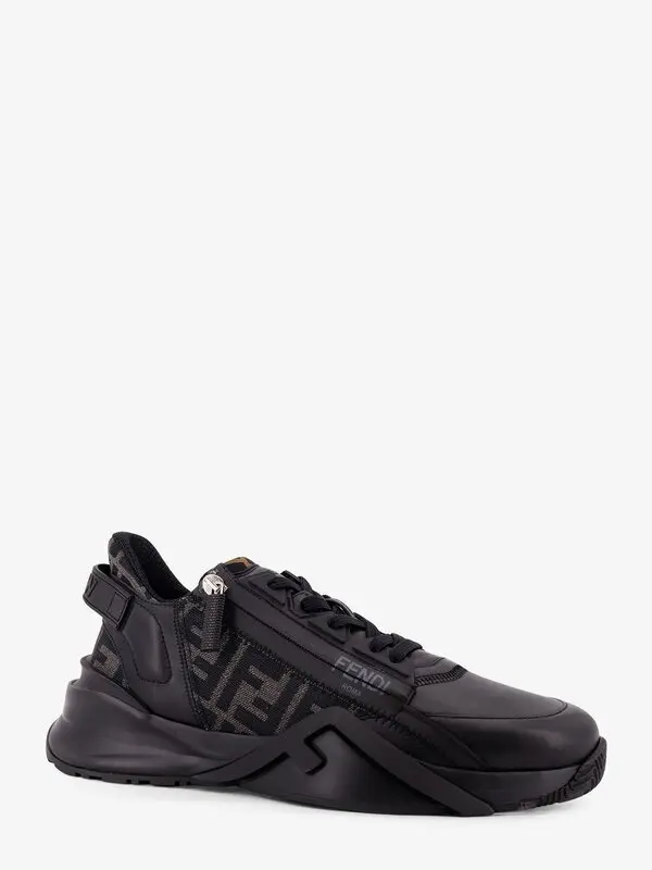 Fendi Leather Flow Sneakers With Ff Jacquard Fabric Inserts