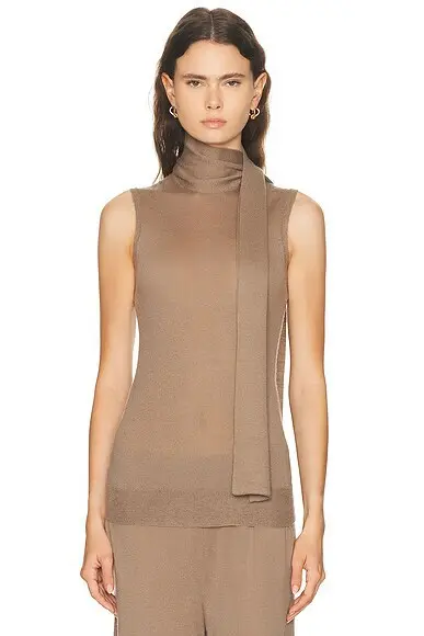 Enza Costa Tissue Cashmere Sleeveless Scarf Sweater - Walnut