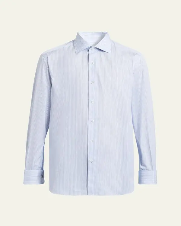 Brioni Fine-stripe Cotton Sport Shirt - Blue White