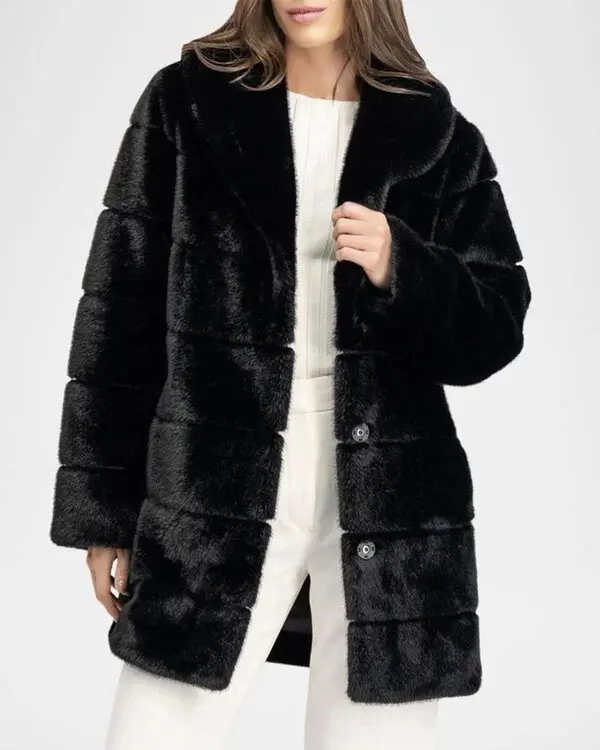 LYLA GRANT Fur-free Quilted Faux Mink Mid-length Coat - Black