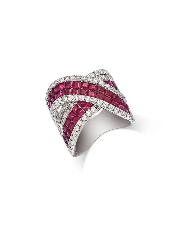 Bloomingdale'S Ruby And Diamond Crossover Ring - White Gold