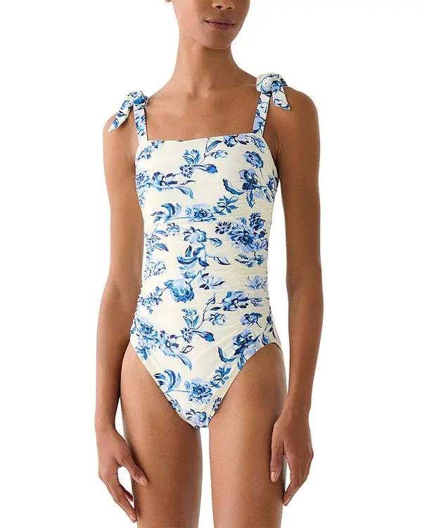 Kate Spade New York Shirred One Piece Swimsuit - Diamond Blue