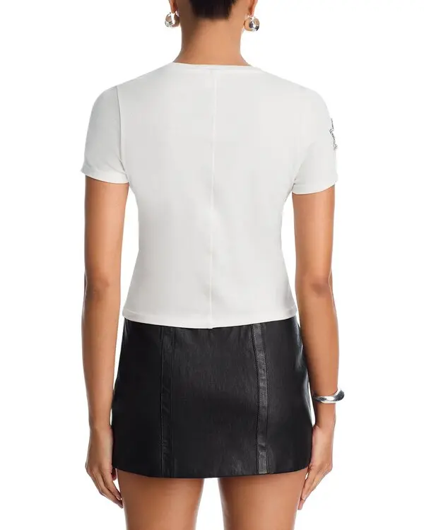 Alice + Olivia Cindy Embellished Cropped Tee - Off White