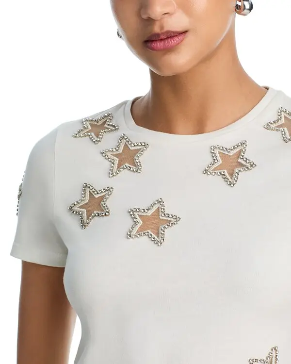 Alice + Olivia Cindy Embellished Cropped Tee - Off White