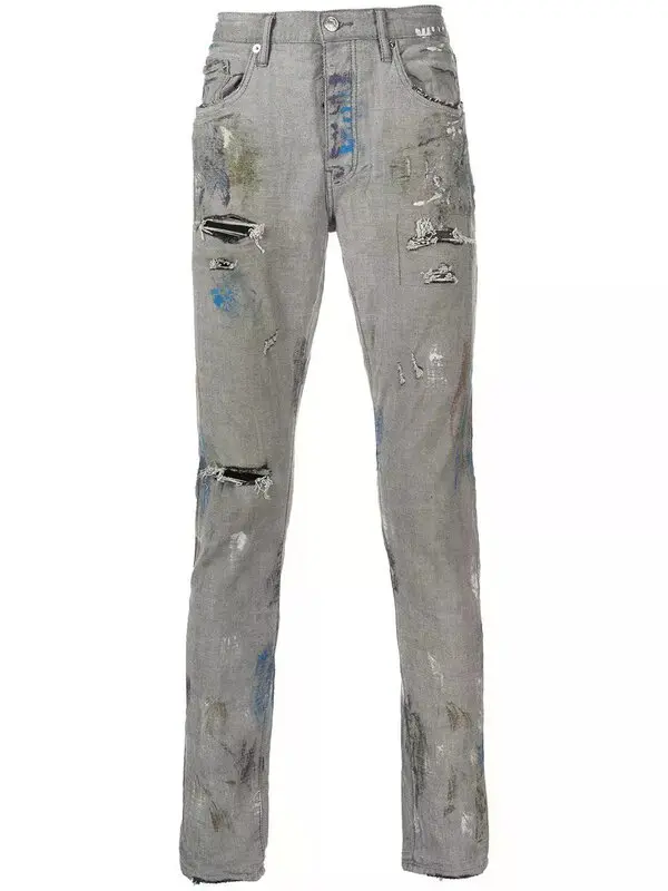 PURPLE BRAND Paint-splattered Slim-fit Jeans