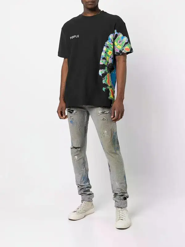 PURPLE BRAND Paint-splattered Slim-fit Jeans